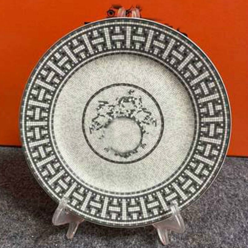 European-Style Bone China Ceramic Plate Set Gray D... – Vicedeal