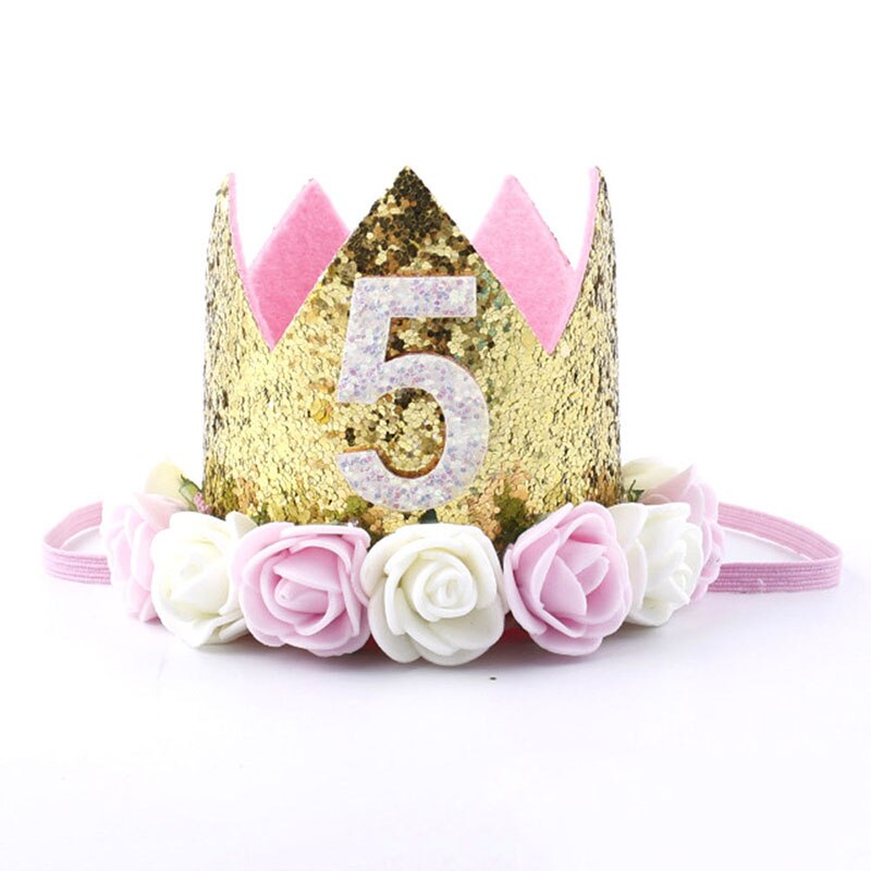 Baby Golden Pink Birthday Flower Crown Half 1st 2n... – Grandado