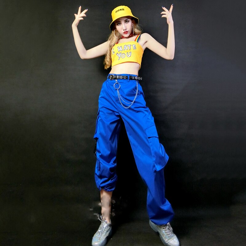 Hip Hop Street Dance Costumes Vest Blue Hiphop Pan... – Grandado