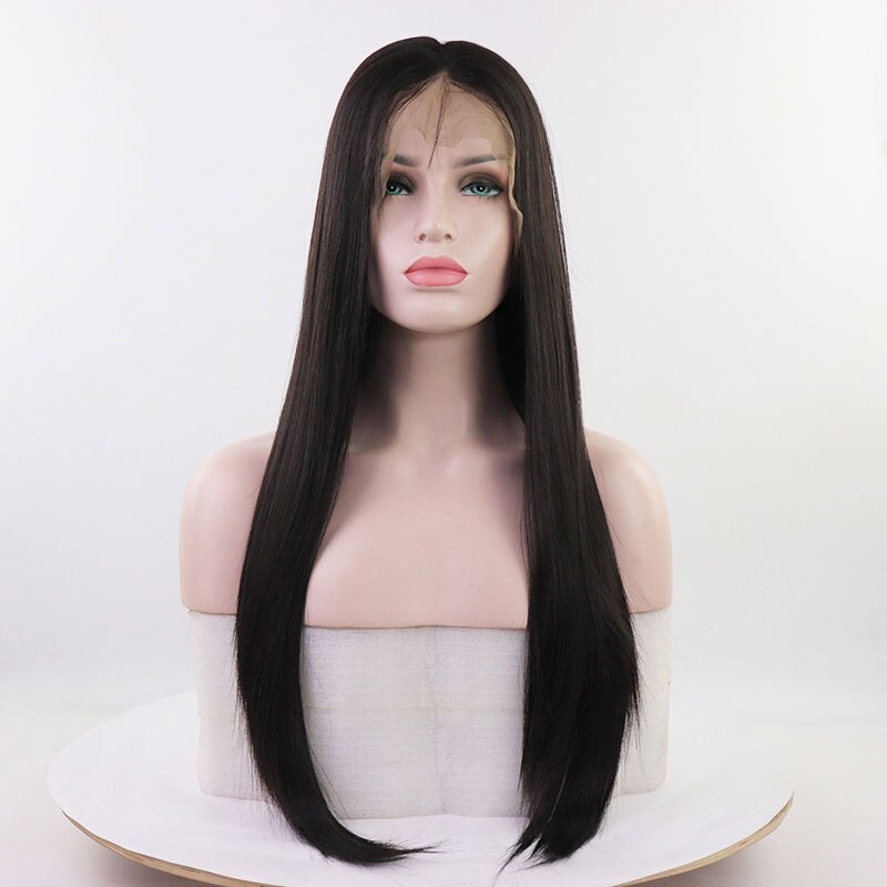 Bombshell Zwarte Lange Rechte Synthetische Haarkan... – Grandado