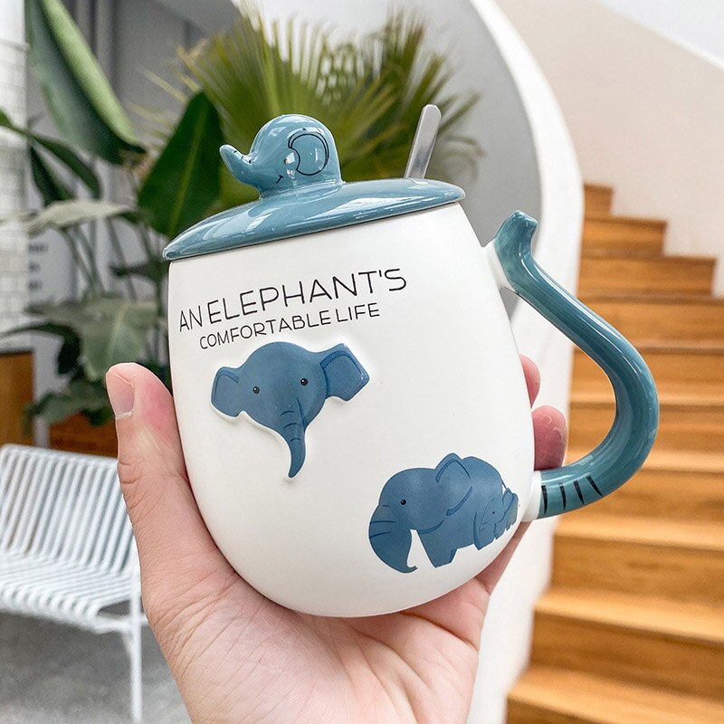 450ml Cartoon stereo elephant Coffee Mug With lid ... – Vicedeal