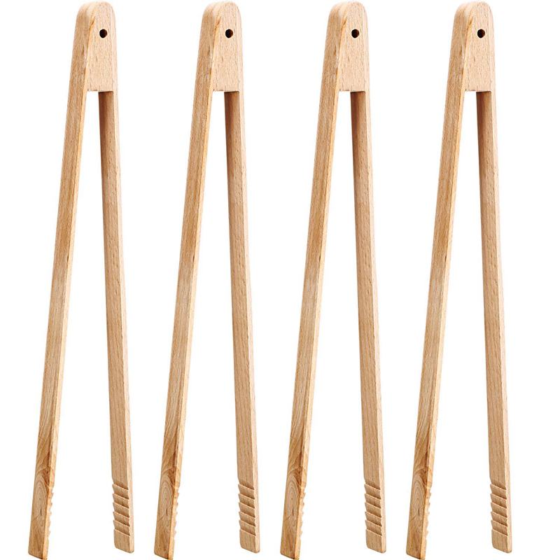 4 Packs 12 Inch Wood Toaster Tongs Kitchen Tongs f... – Grandado