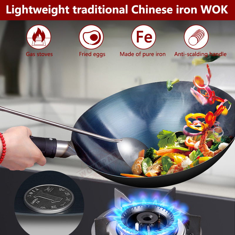 32/34cm Seasoning Blue Iron Wok Uncoated Nonstick ... – Grandado