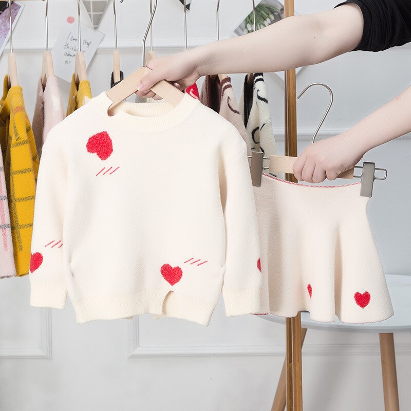 Autumn Winter Children's Love Sweater Skirt Two Pi... – Vicedeal