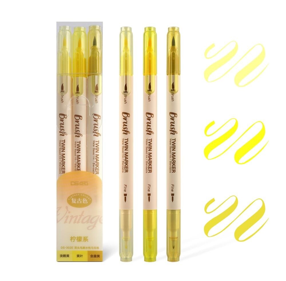 3 Pcs/lot Dual Fine Tip Brush Marker Pens Set for ... – Grandado