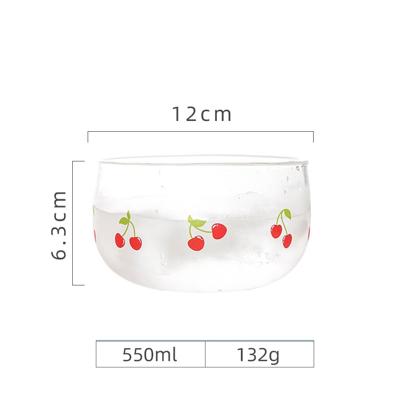 Cherry Printed Glass Water Drinking Cup Salad Bowl... – Vicedeal
