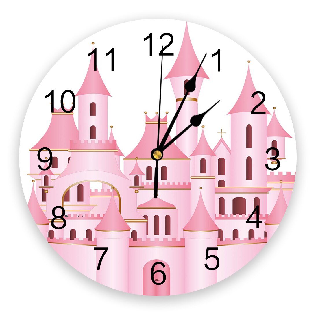 Pink Cartoon CastleWall Clock Home Decor Bedroom S... – Grandado