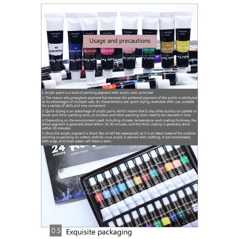 Acrylic Paint Set 24 Color 12ml Pigment for Kids A... – Grandado