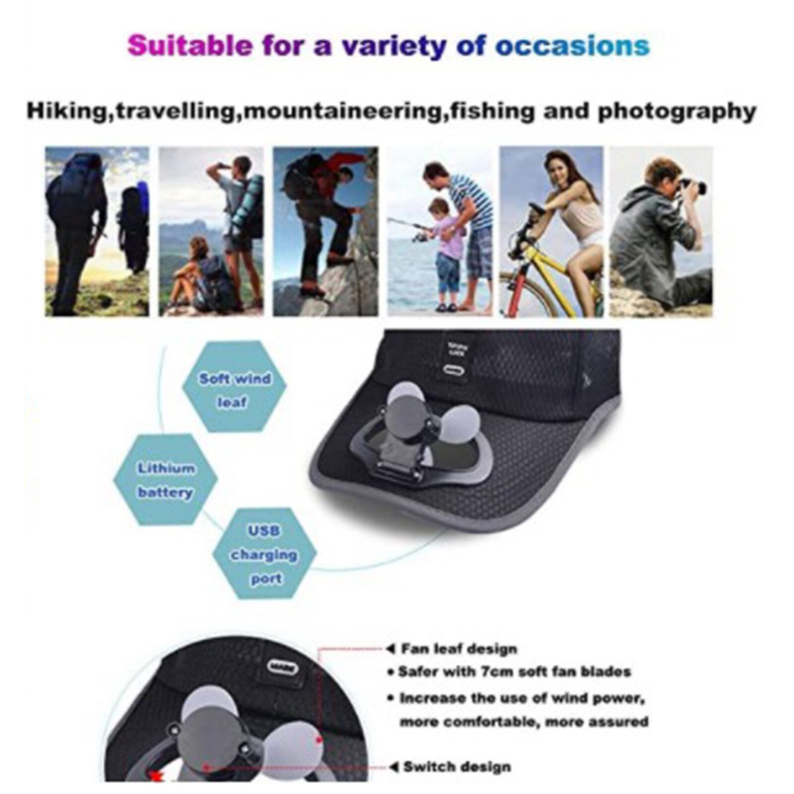 Cooling Fan Baseball Cap Adjustable Sun Visor Hat ... – Grandado