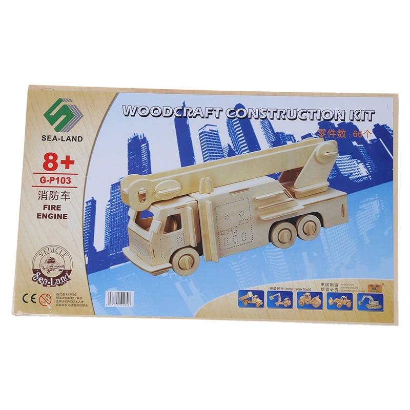 Child Wood Craft Fire Engine Model DIY Puzzle Wood... – Grandado