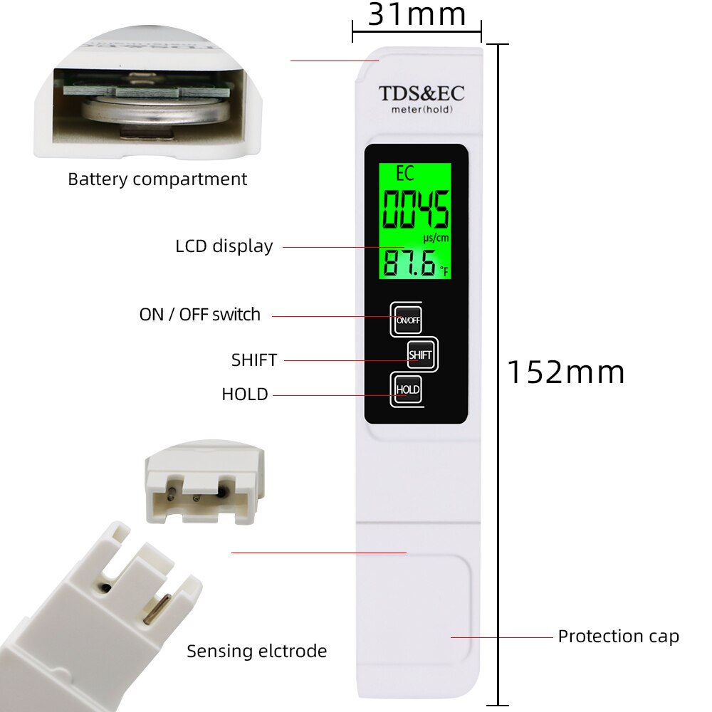 Digitale Ec Meter 3 In 1 Tds Ec Tester Temperatuur... – Vicedeal