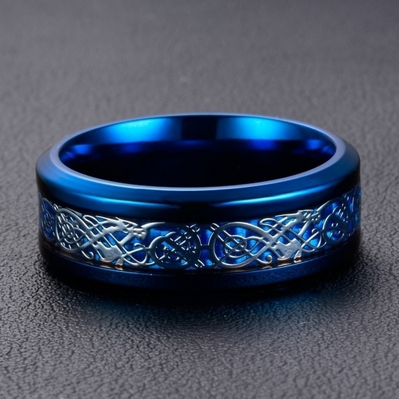 Blue Tungsten Carbide Ring Dragon Blue Carbon Fibr... – Vicedeal