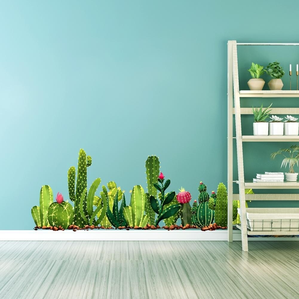 Green DIY Cactus Pot Plant Flowers Removable Poste... – Grandado