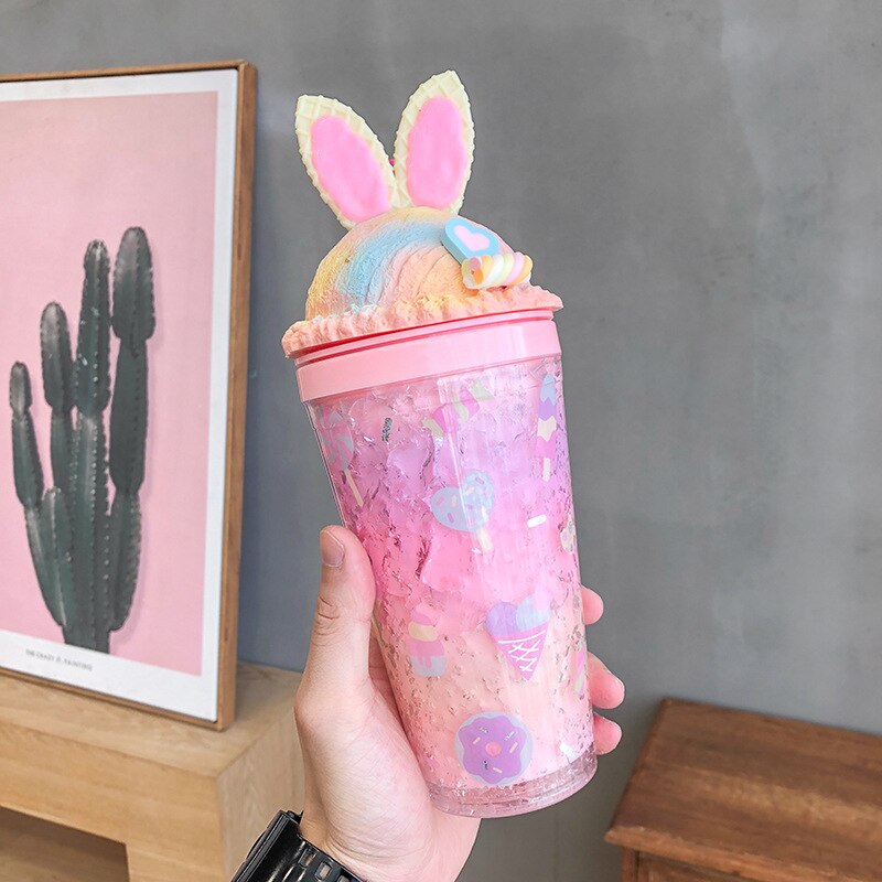 Net Red Rabbit Eared Ice Cream Gradient Ice Cup Su... – Grandado