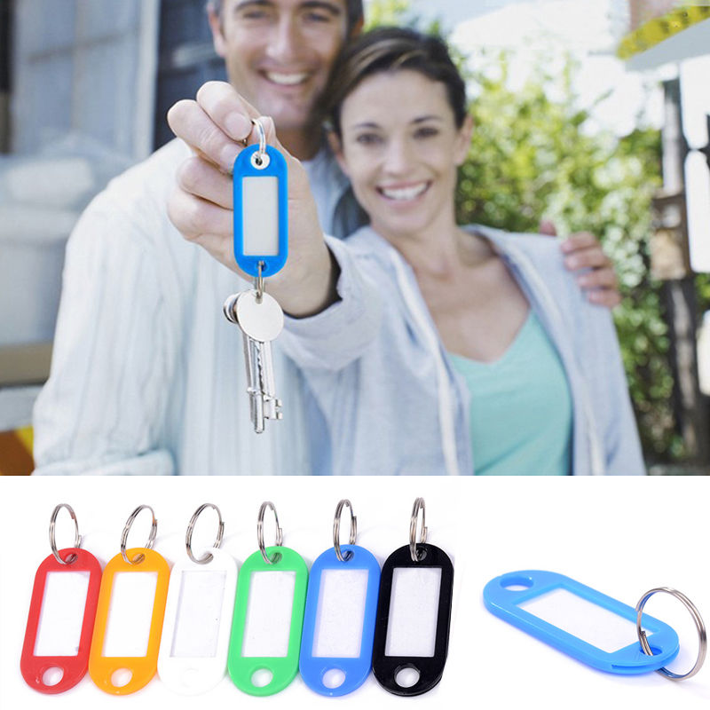 10pcs Coloured Plastic Key Fobs Luggage ID Tags Labels Key rings with ...