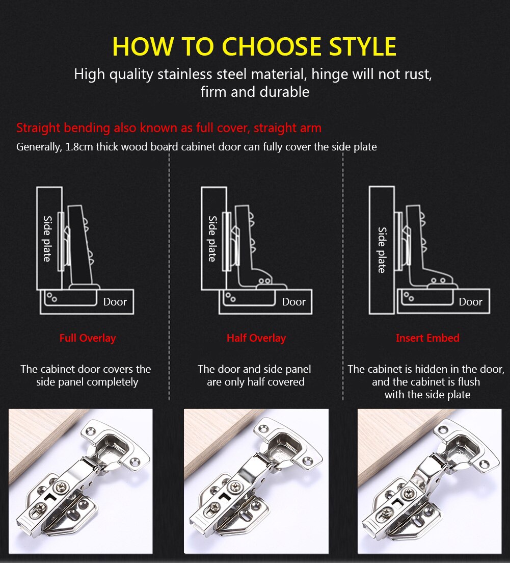 4PCS Furniture Full/Embed Hinge Stainless Steel Ca... – Vicedeal