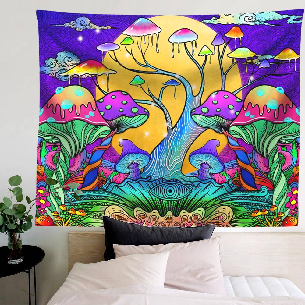 Trippy Mushroom Tapestry Moon Hippie Art Colorful ... – Grandado