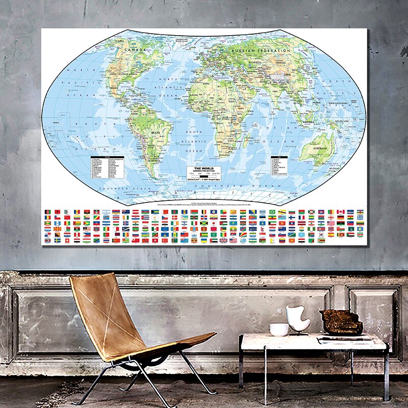 90*60cm The World Map with National Flags Wall Art... – Vicedeal