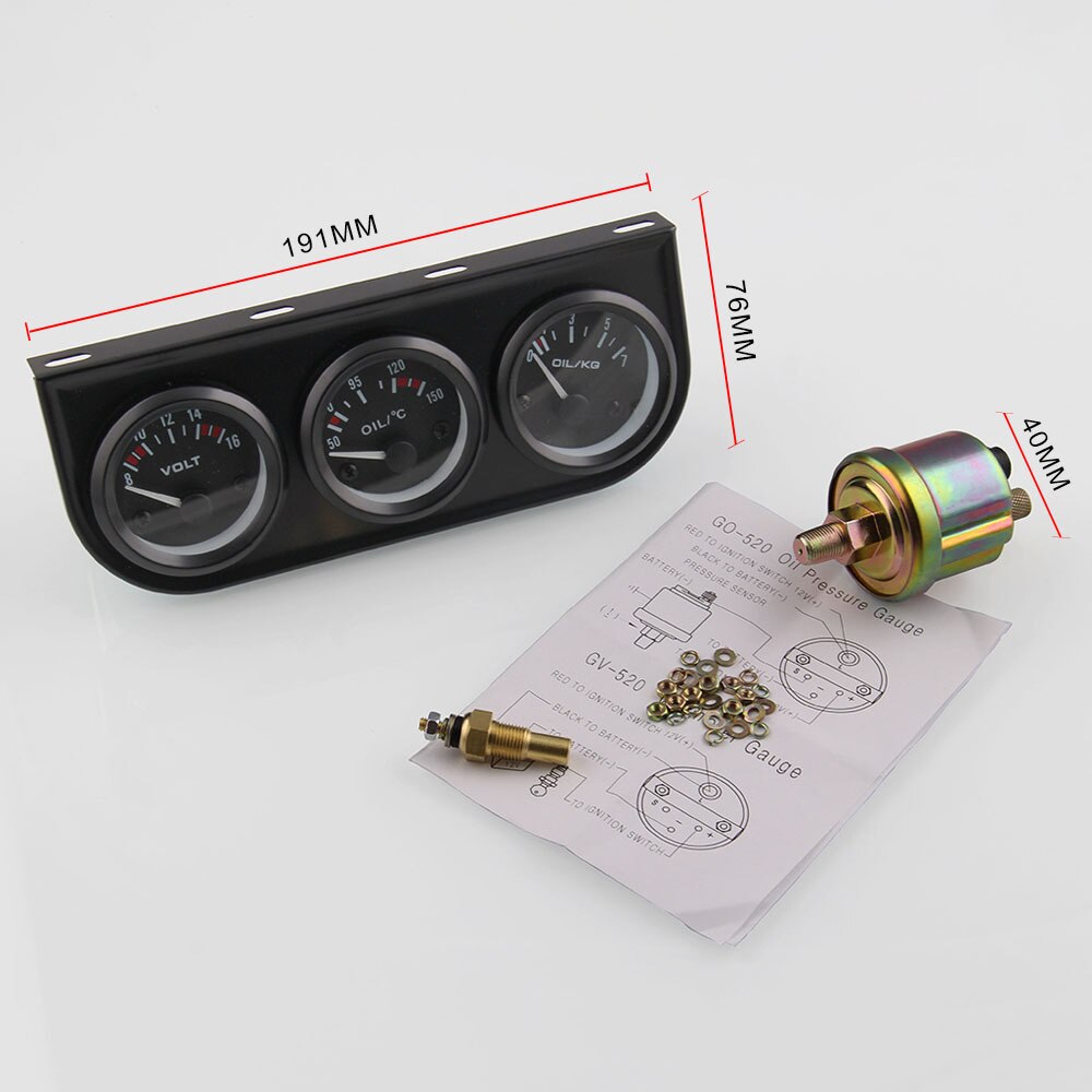 12V Common use Car Triple Guage Indicator Kit Auto... – Grandado