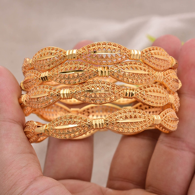 24k Dubai 4Pcs/lot Gold Color Bangles for Women Go... – Grandado