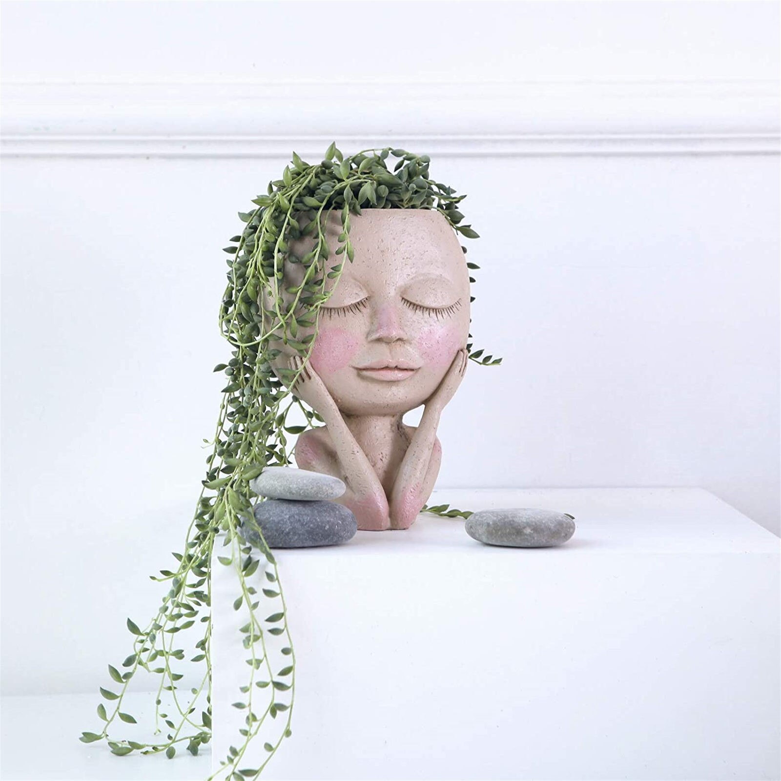 Girls Face Head Planter Vase Flower Arrangement Va... – Grandado