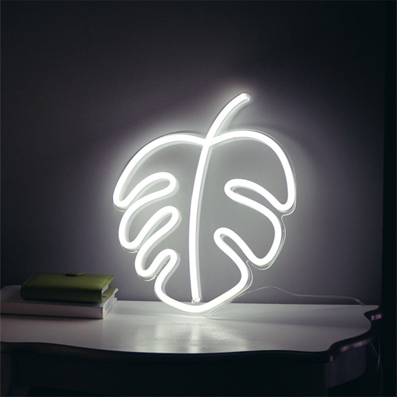 LED Neon White Leaf Wall Sign for Cool Light, Wall... – Vicedeal