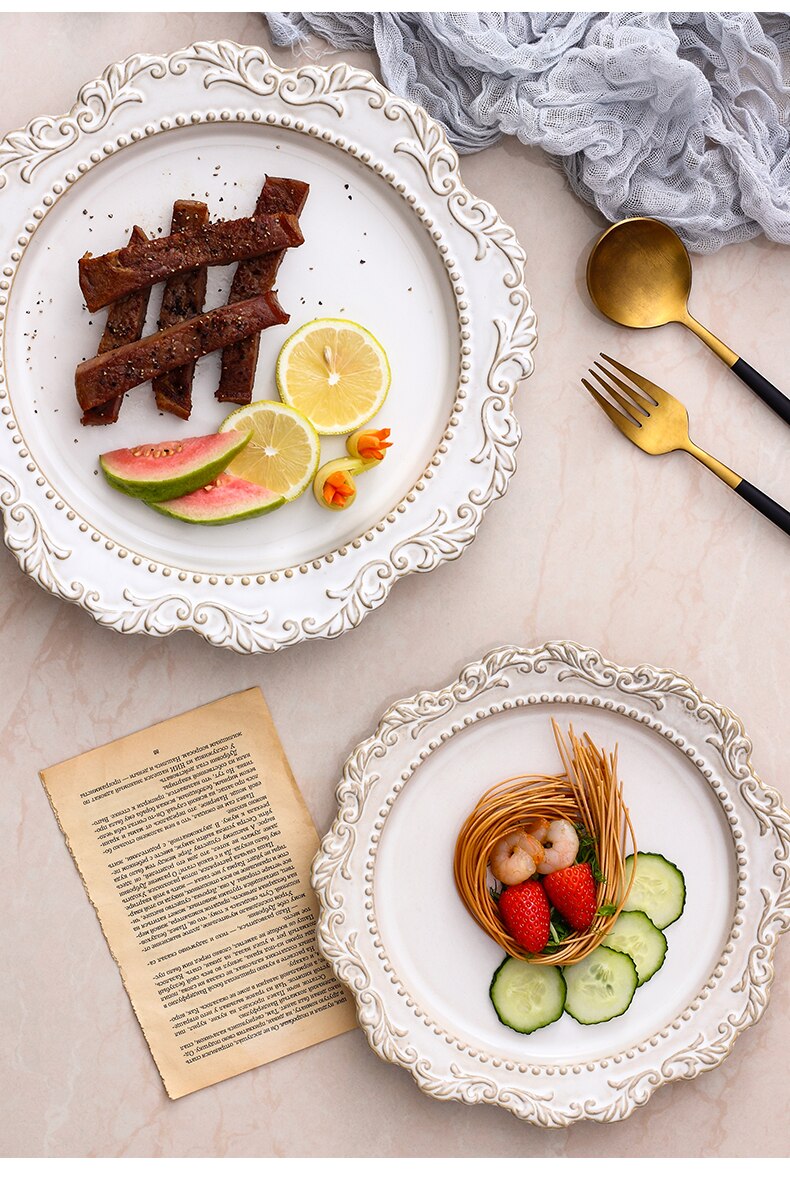 French Royal Crown Embossed Ceramic Dessert Cake S... – Vicedeal