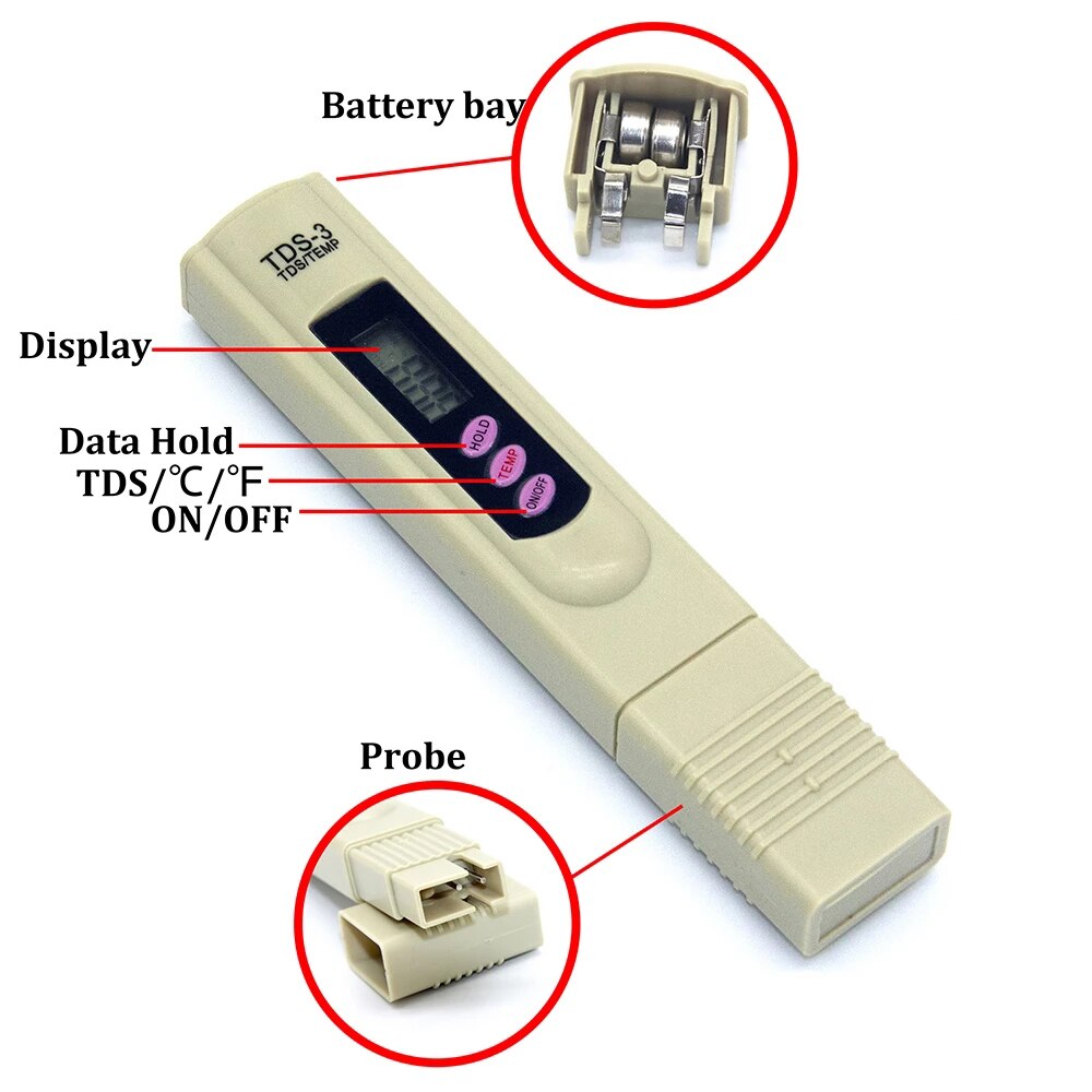 TDS-3 2 in 1 TDS/Temp Tester 0-9990 ppm TDS Meter ... – Grandado
