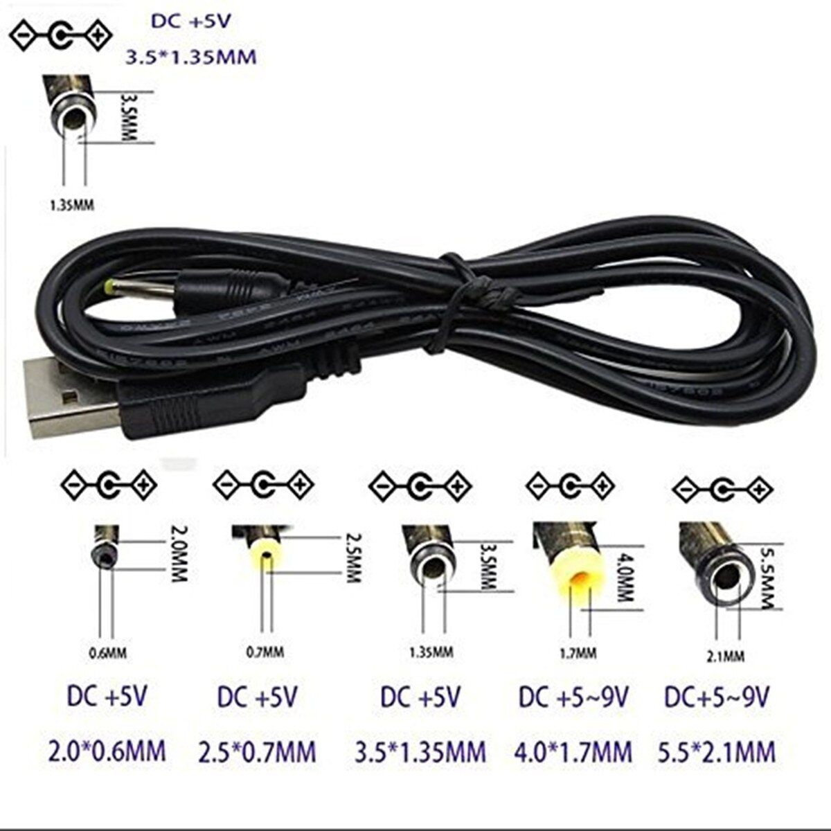 3FT/1M USB A zu DC 3,5mm/1,35mm 5 Volt DC Barrel J... – Vicedeal