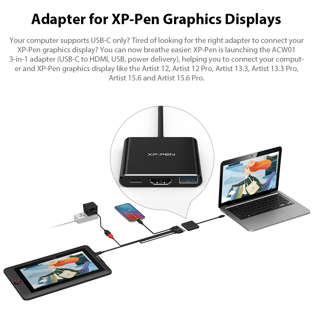 Xp-pen 3 in 1 monitoiminen usb-c-keskitin (type-c ... – Vicedeal
