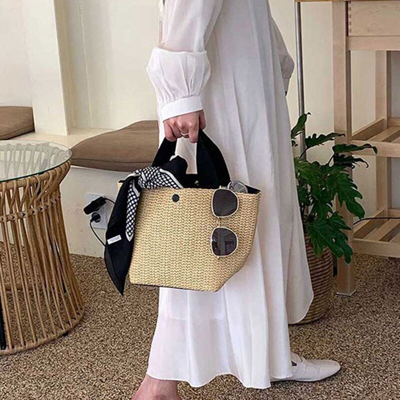 Lady Wicker Handbag Bags Tote Beach Straw Woven Su... – Grandado