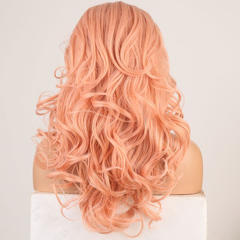 Bombshell Peach Pink Long Body Wave Synthetic Hair... – Grandado