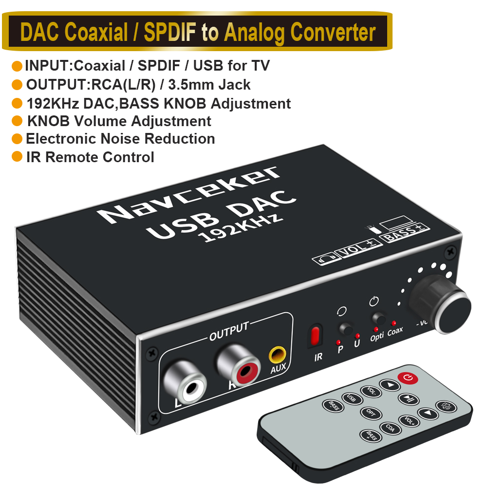 Navceker DAC Digital to Analog Audio Converter Wit... – Grandado
