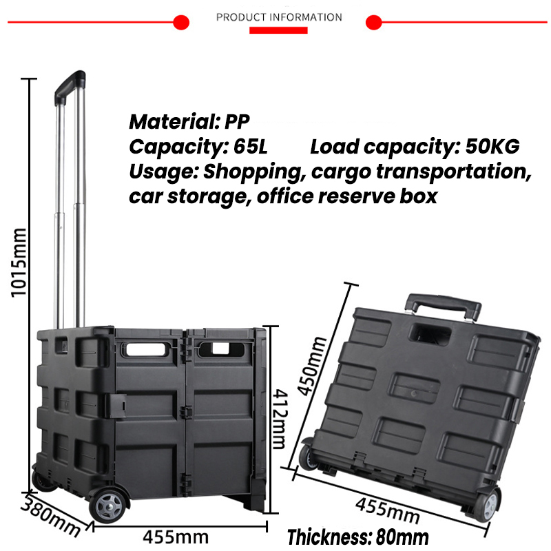 Foldable Utility Cart Luggage Trolley 50L Large Ca... – Grandado
