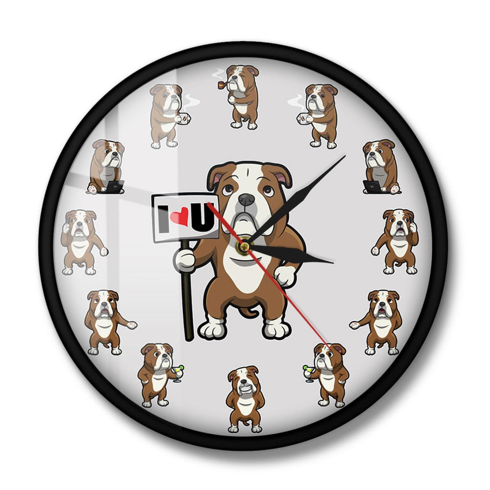 Cute Cartoon Bulldog Daily Life Print Wall Clock B... – Grandado