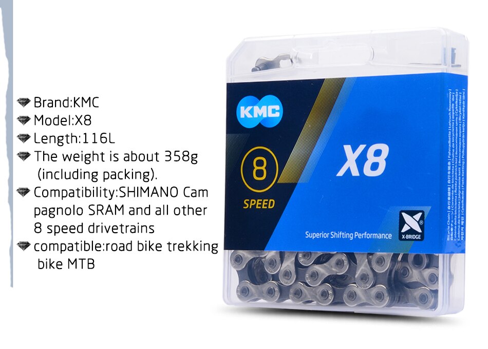 KMC X8 X8.93 6/7/8 Speed Fietsketting 116L Bike Ch... – Vicedeal