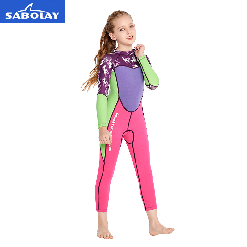 Girl Neoprene Long Sleeves Wetsuit Kids Swimwears ... – Grandado