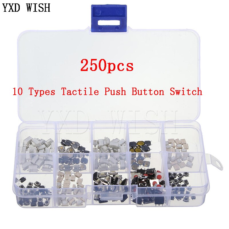 250Pcs 10 Types Tactile Push Button Switch Car Rem... – Grandado