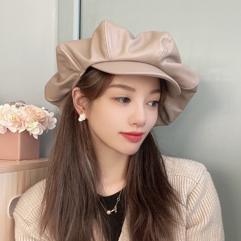 Leather Solid Color Octagonal Hat Vintage Cloud Be... – Grandado