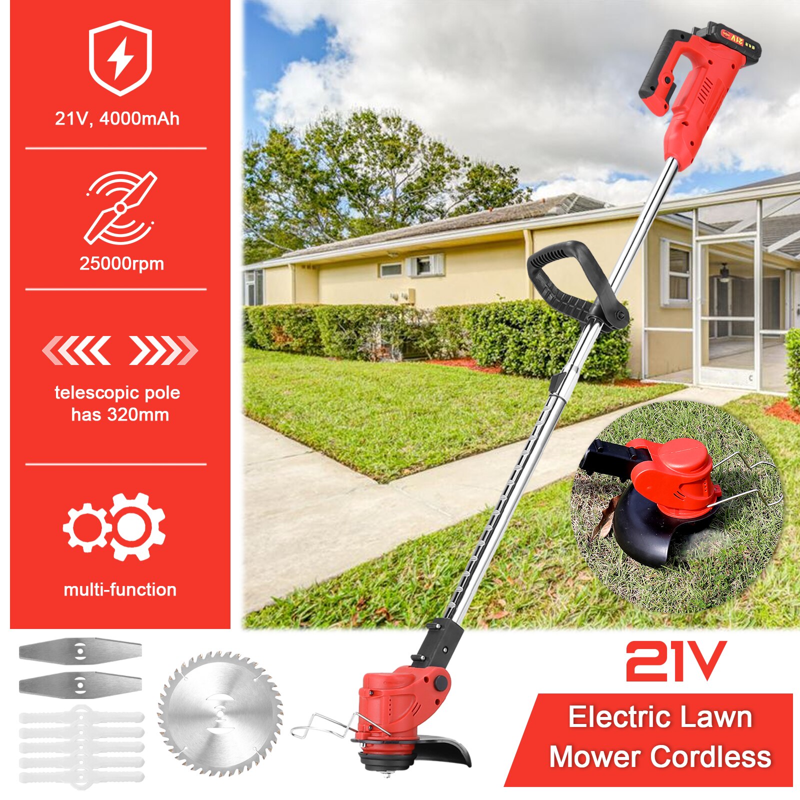 21V Electric Lawn Mower Cordless Household Grass C... – Grandado