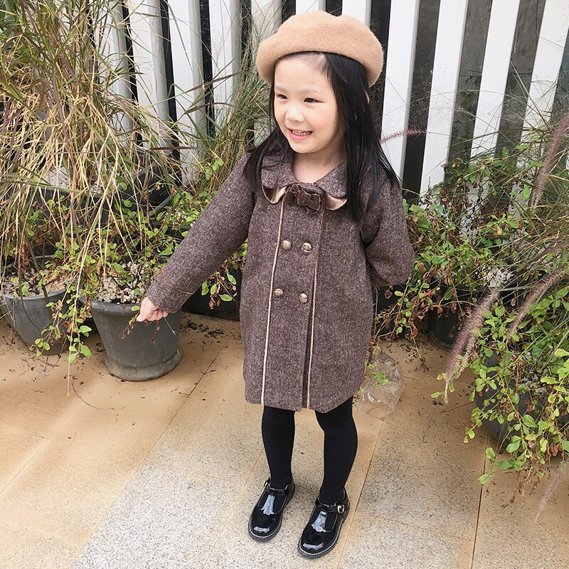 Girls' long woolen coat double breasted – Grandado