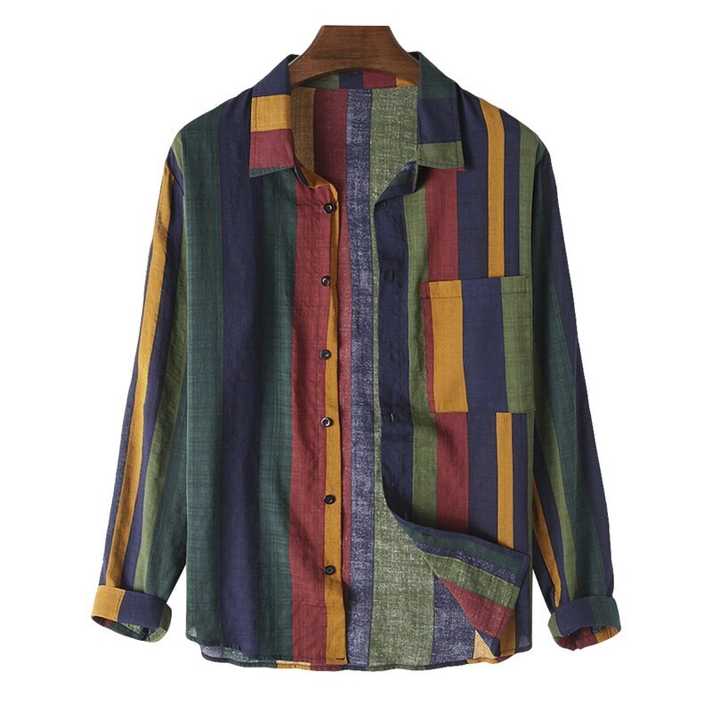 Gestreepte Shirts Voor Mannen Lange Mouw Button Up... – Vicedeal