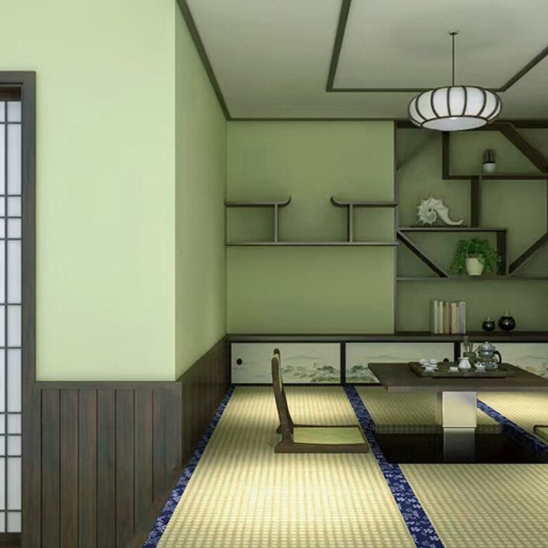 Tatami wallpaper green plain color and room Japane... – Grandado