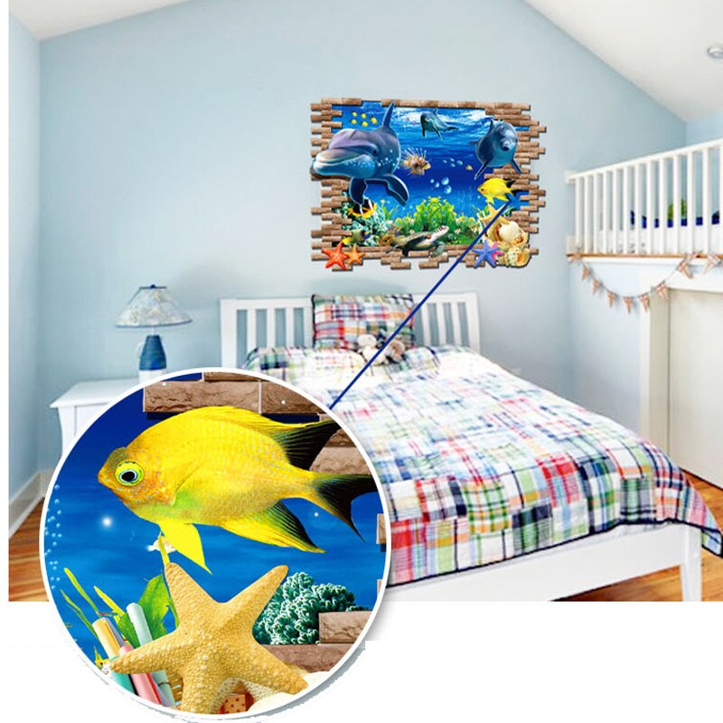 3D Underwater World dolphin wall stickers for kids... – Vicedeal