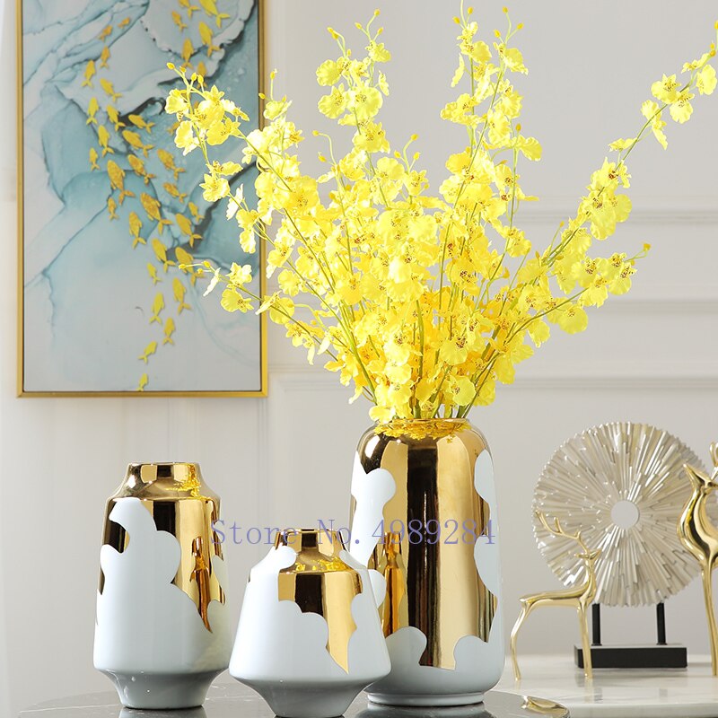 Modern Ceramic Vase Golden Flower Vase Living Room... – Grandado