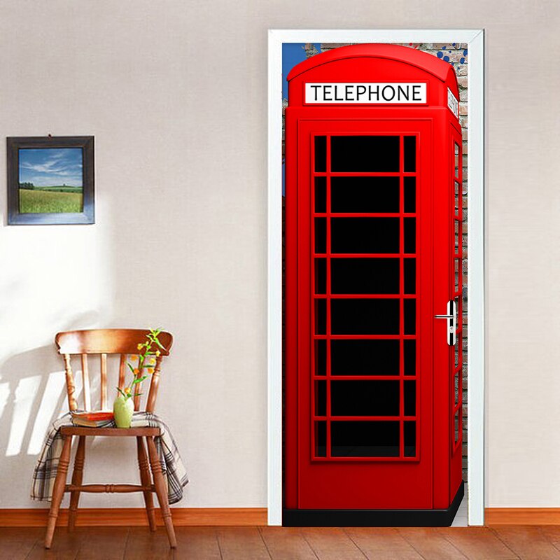 Moderne Creatieve Rode Telefooncel Deur Sticker Wo... – Grandado