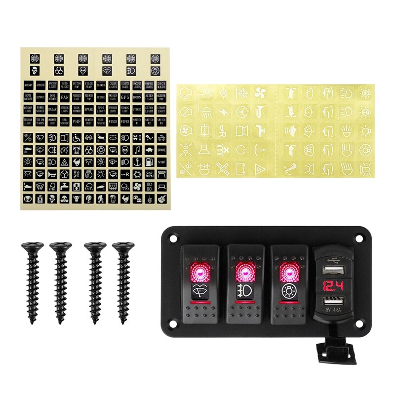 4 Gang Toggle Rocker Switch Panel with USB for Car... – Grandado