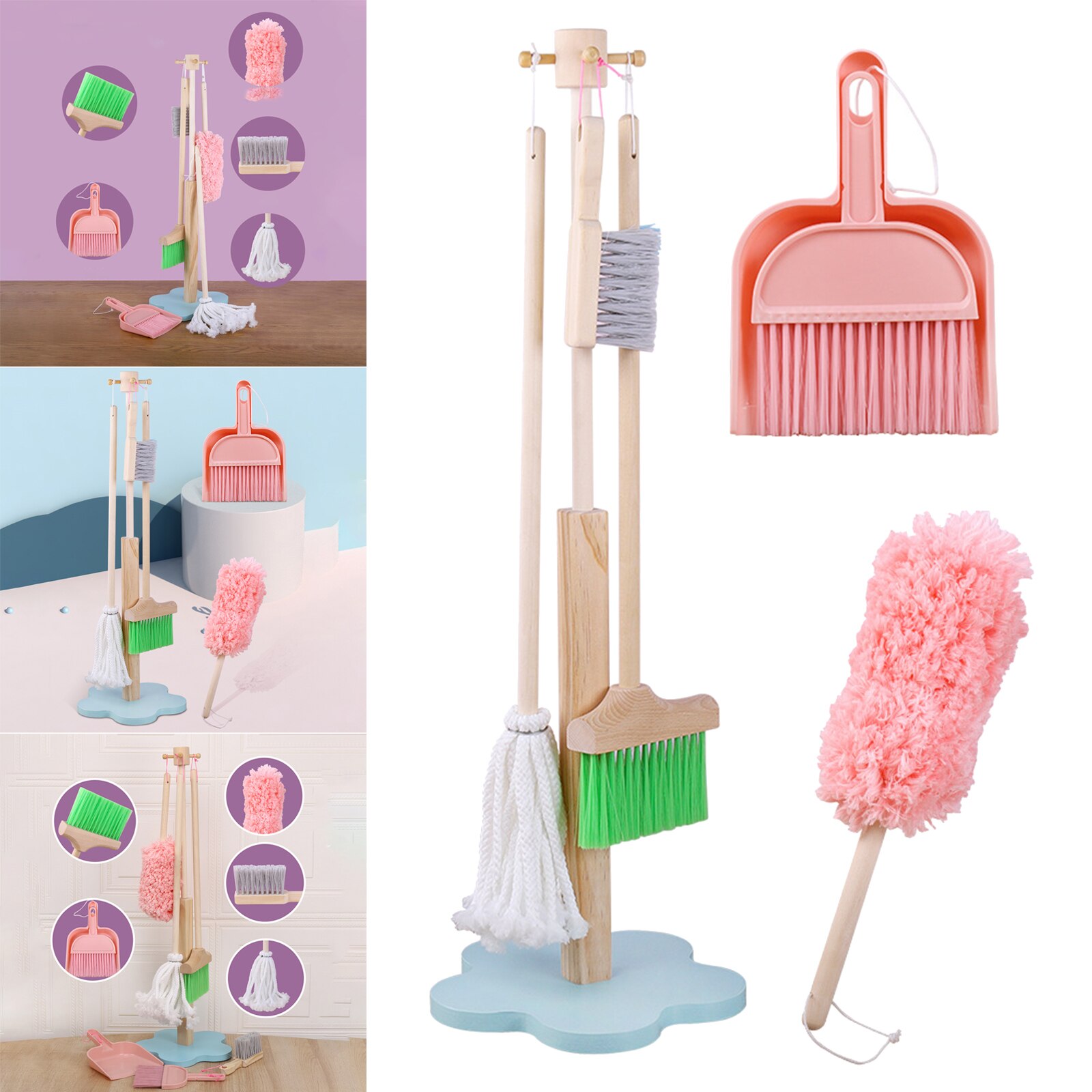 Wooden Children Cleaning Tools Set Mini Broom Mop ... – Grandado