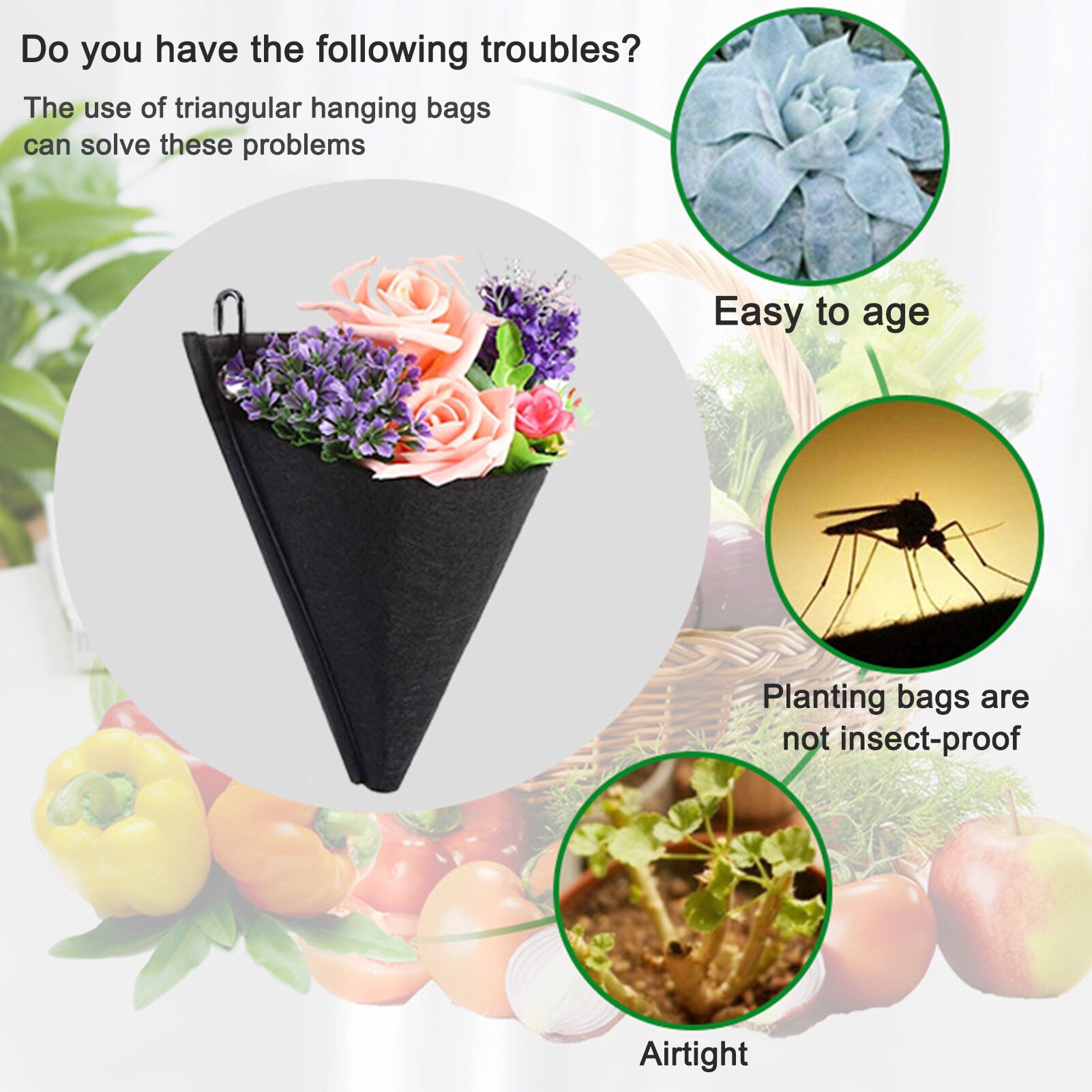 Black Wall Hanging Planting Bags Triangle Flower P... – Grandado