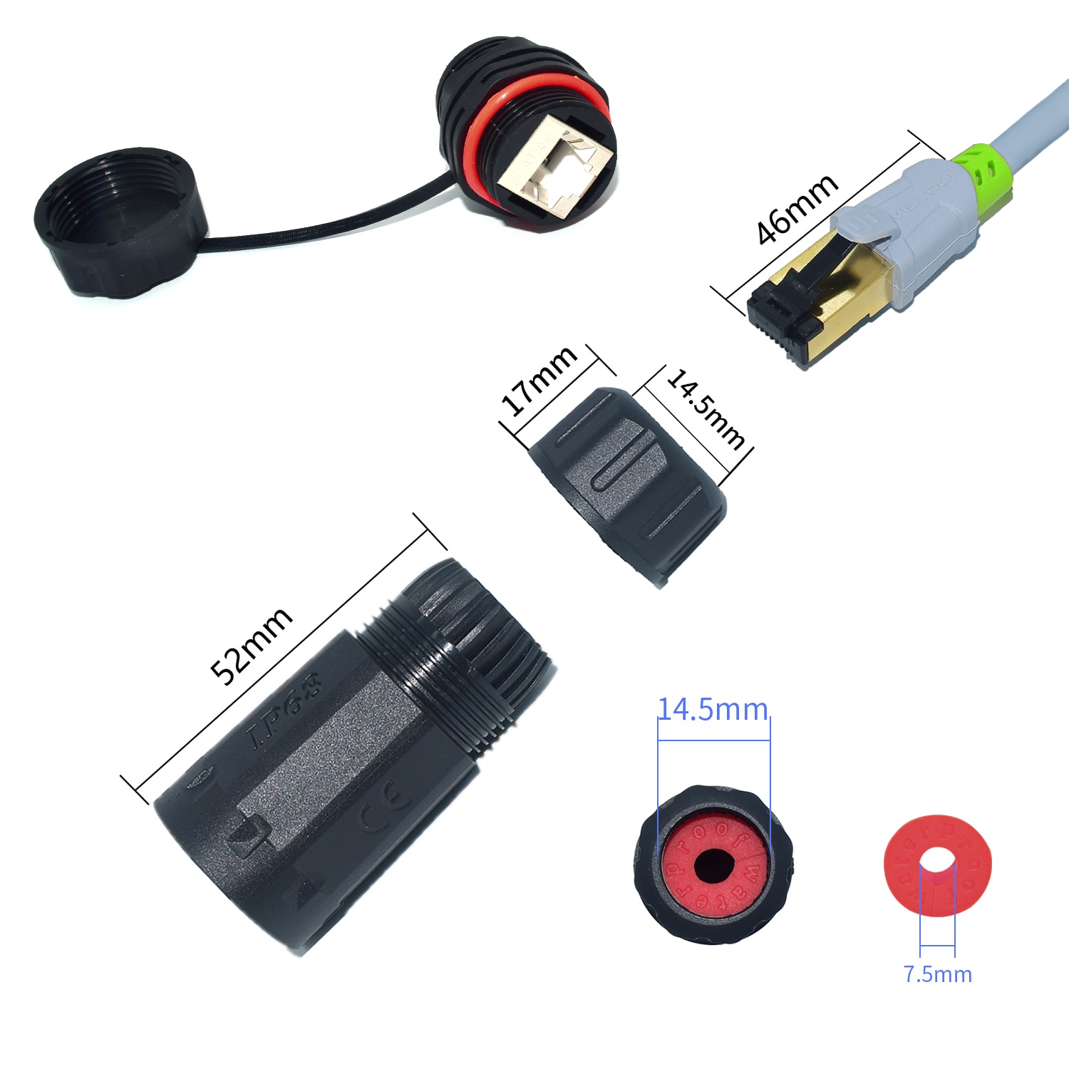 YXY IP68 M20 RJ45 CAT6A Shielded Panel Mount Water... – Grandado